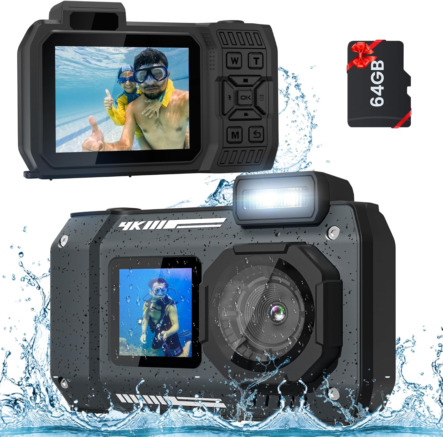 4K Underwater Camera 33FT Waterproof Camera, 65MP Autofocus Selfie Dua ...
